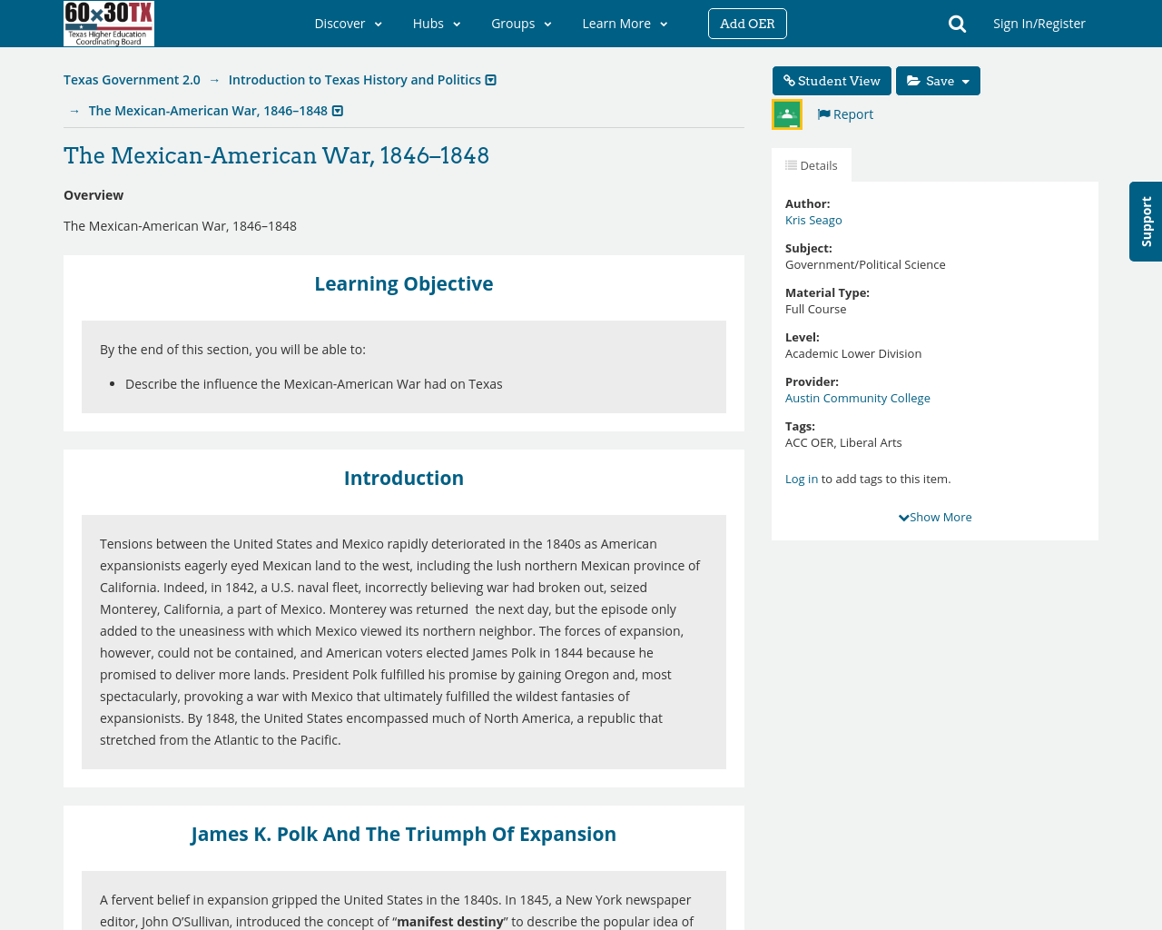 Texas Government 2.0, Introduction to Texas History and Politics, The ...