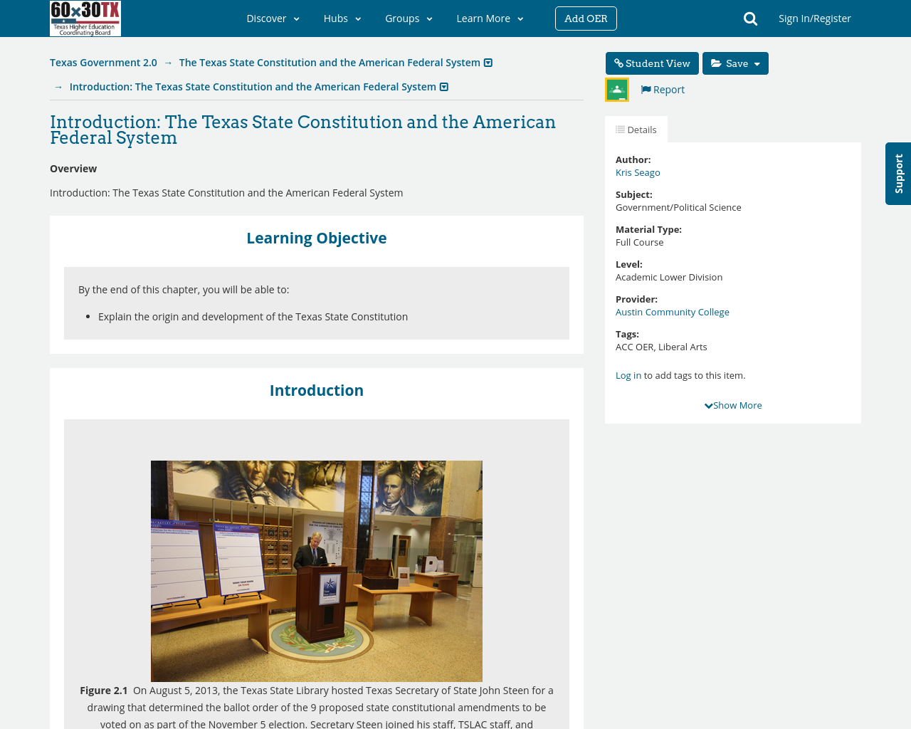 Texas Government 2.0, The Texas State Constitution and the American ...