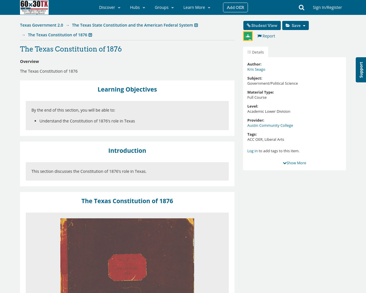 Texas Government 2.0, The Texas State Constitution and the American ...