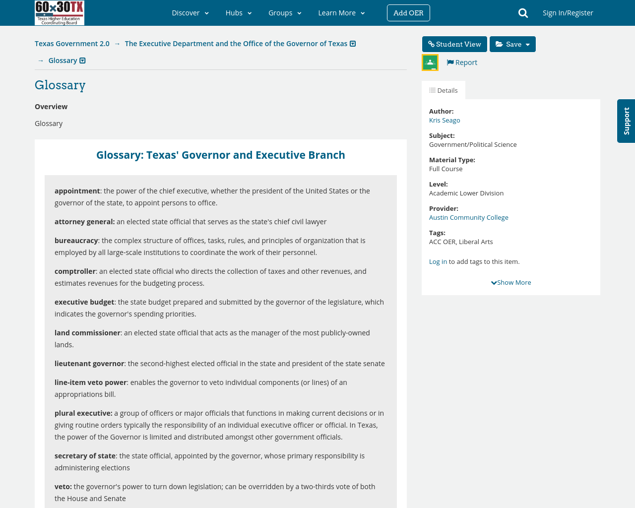 Texas Government 2.0, The Executive Department and the Office of the ...