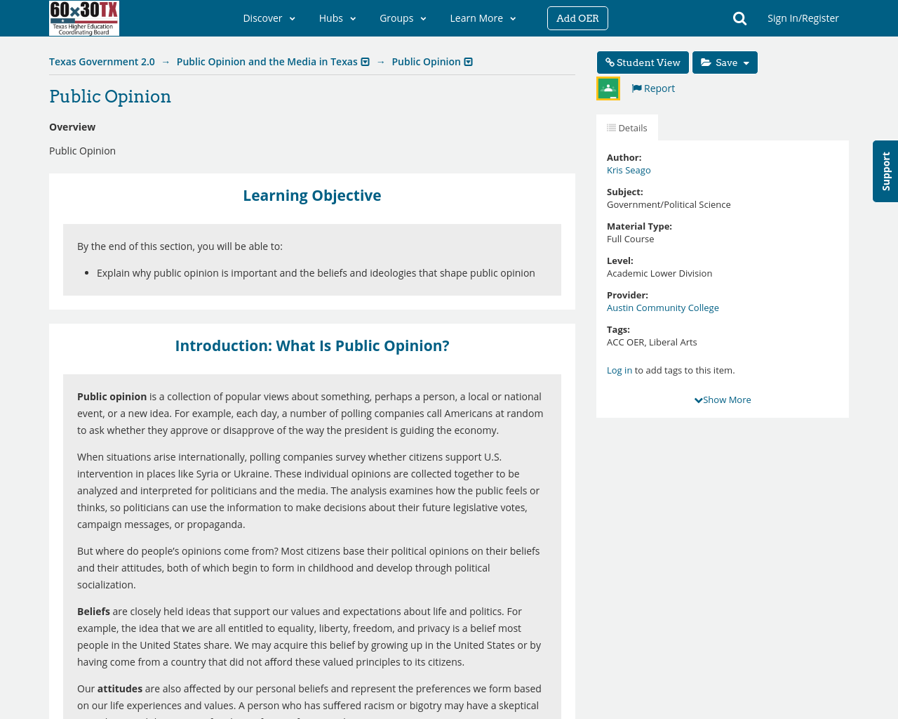 Texas Government 2.0, Public Opinion and the Media in Texas, Public ...