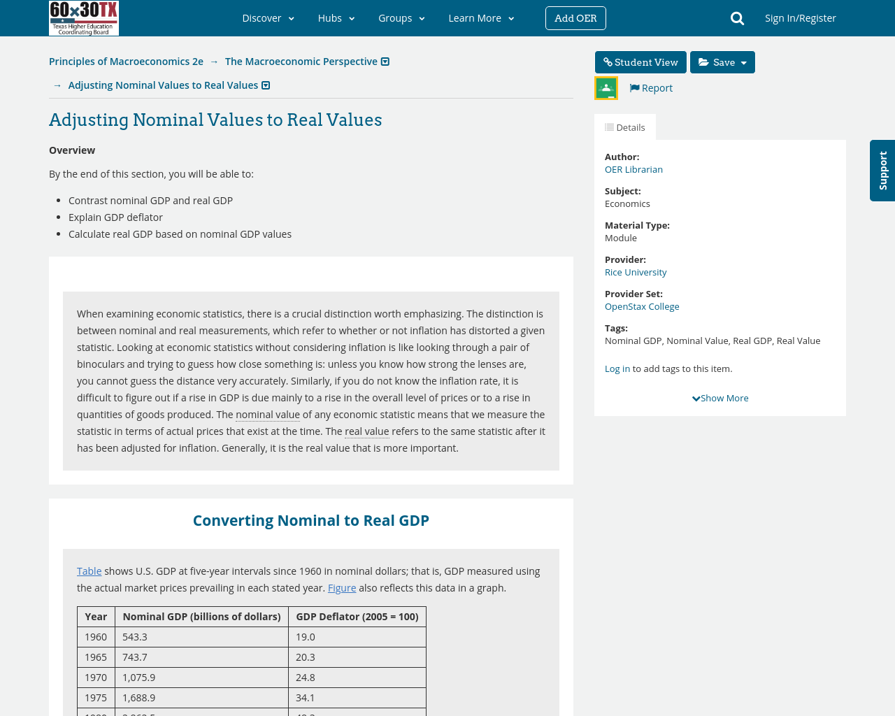 Principles of Macroeconomics 2e, The Macroeconomic Perspective, Adjusting Nominal Values to Real ...
