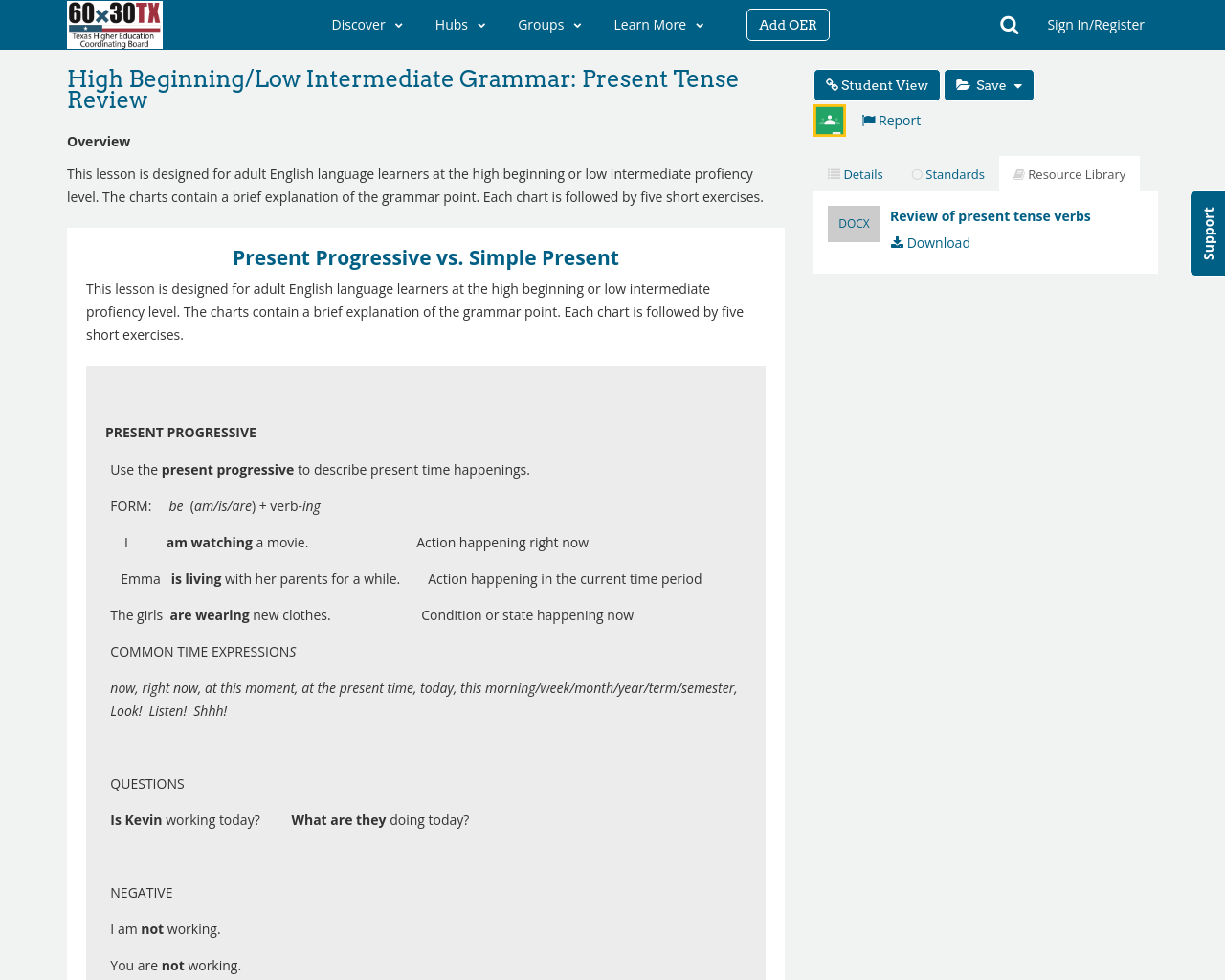 High Beginning/Low Intermediate Grammar: Present Tense Review | OERTX