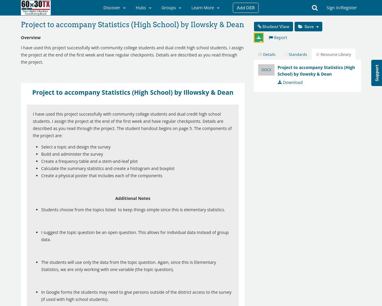 Project to accompany Statistics (High School) by Ilowsky & Dean | OERTX