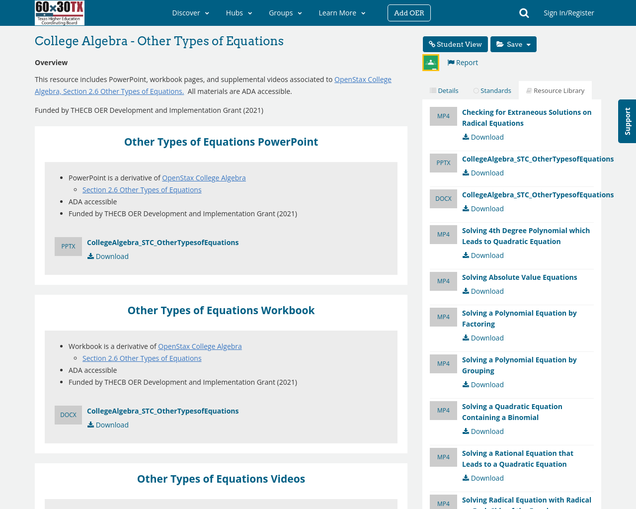 College Algebra - Other Types of Equations | OERTX
