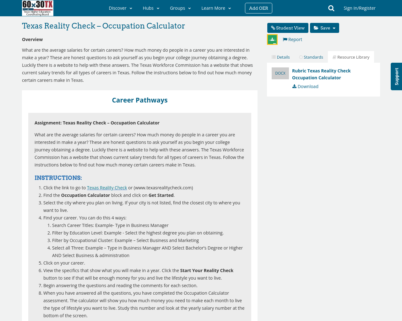 Texas Reality Check – Occupation Calculator | OERTX