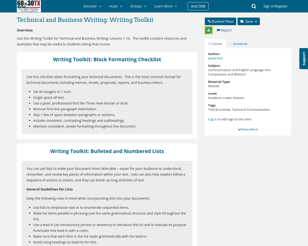 Technical and Business Writing: Writing Toolkit | OERTX