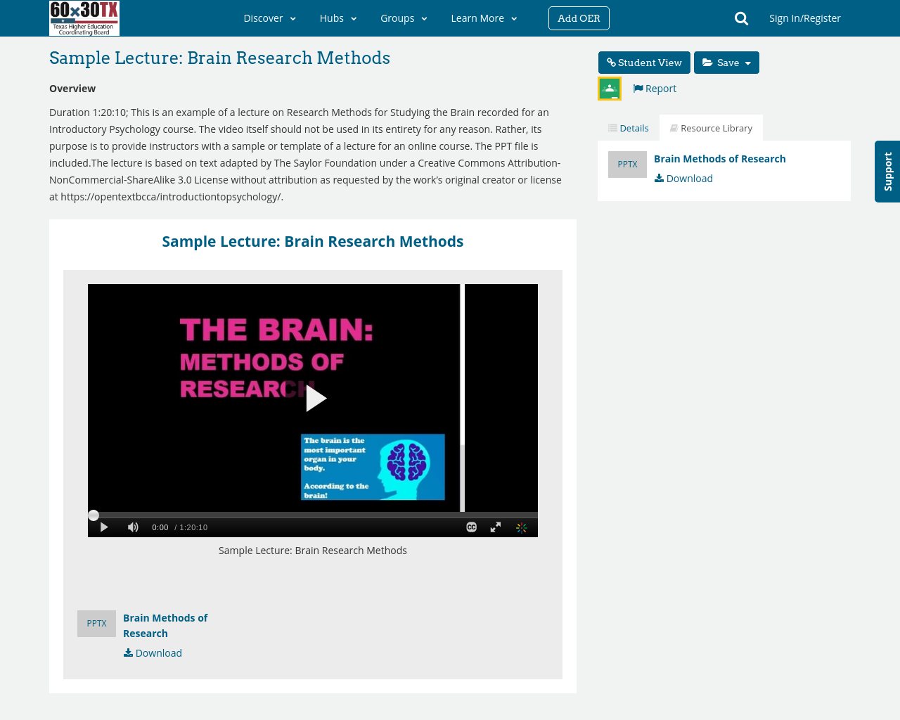 Sample Lecture: Brain Research Methods | OERTX