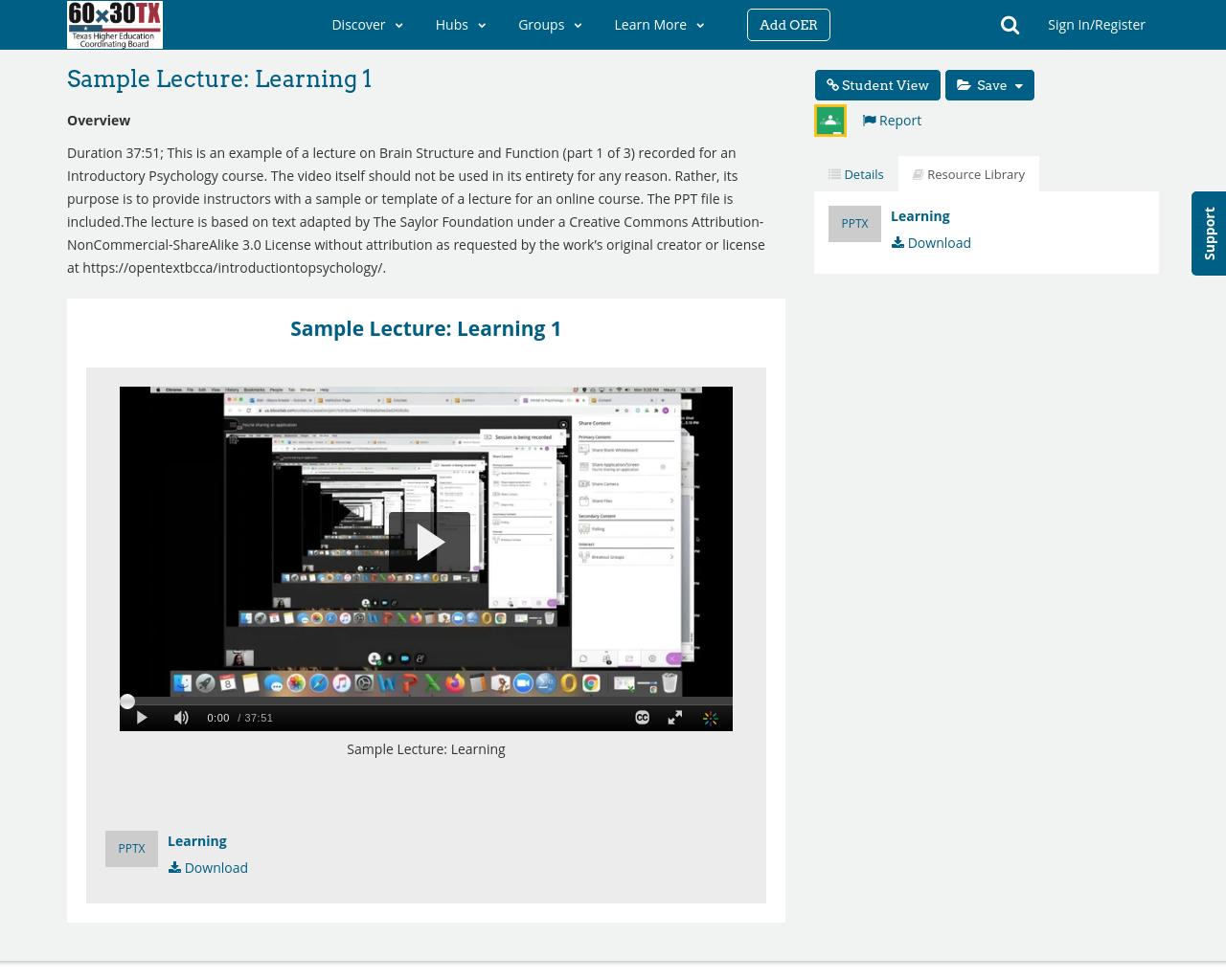 Sample Lecture: Learning 1 | OERTX