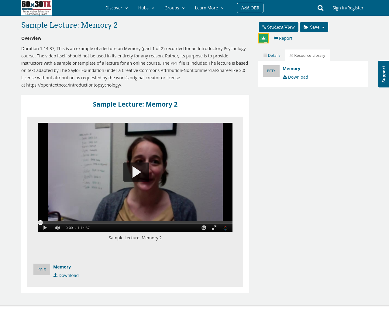 Sample Lecture: Memory 2 | OERTX