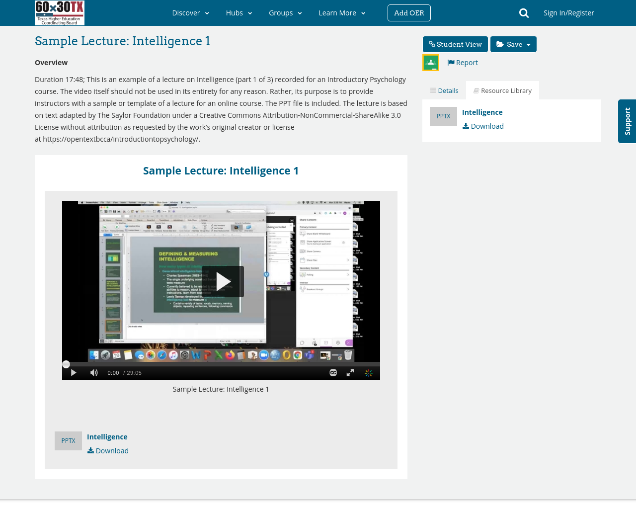 Sample Lecture: Intelligence 1 | OERTX