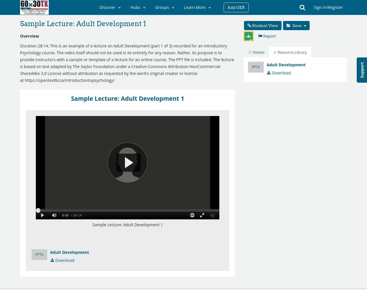 Sample Lecture: Adult Development 1 | OERTX