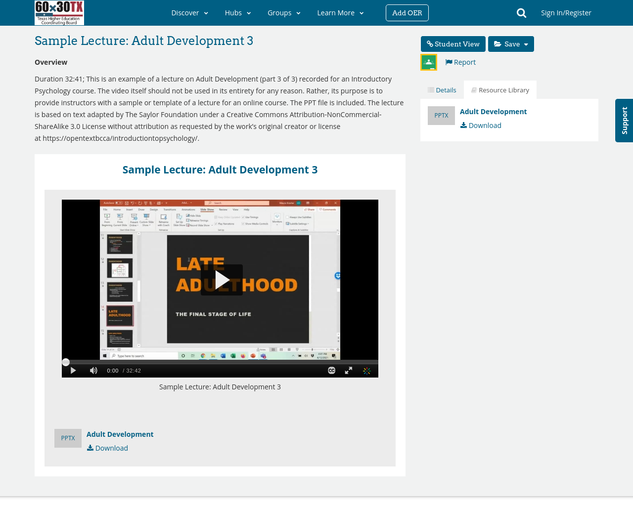 Sample Lecture: Adult Development 3 | OERTX