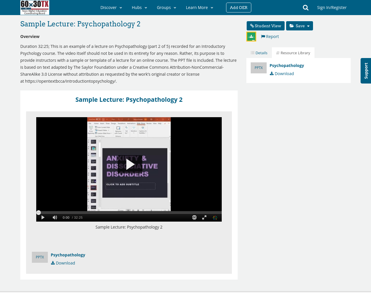 Sample Lecture: Psychopathology 2 | OERTX