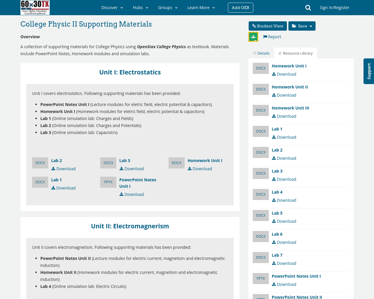 College Physics II Supporting Materials | OERTX